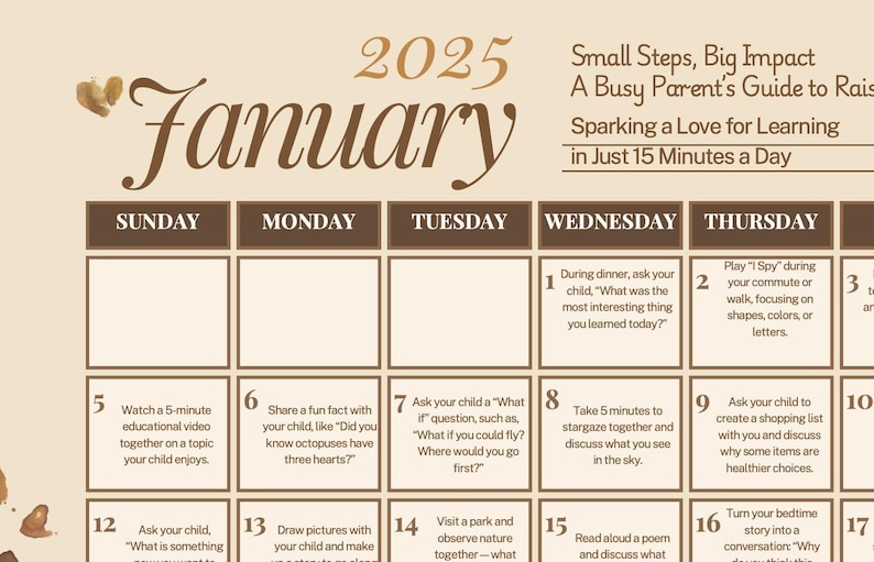 15 Mins/day, Printable Calendar Jan 2025, A Busy Parent’s Actionable ...