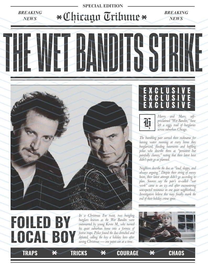 Wet Bandits Home Alone Christmas Move Gazette Newspaper PNG - Etsy