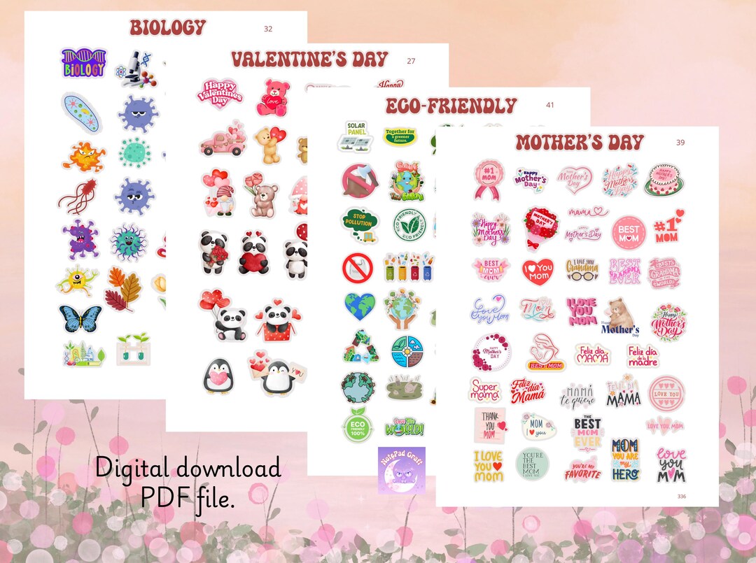 School Assignment Sticker Set, Printable Stickers, Notebook Stickers ...