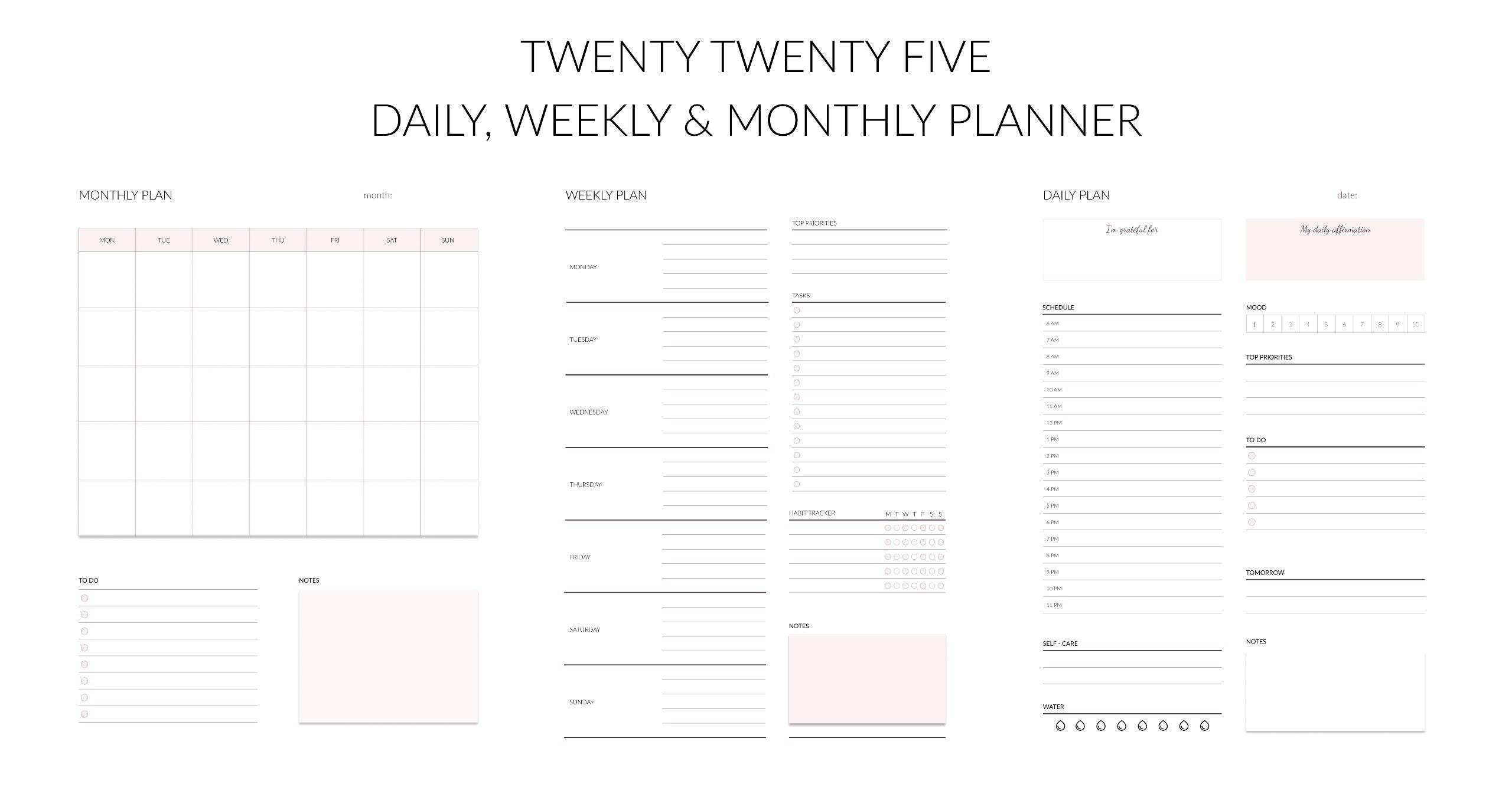 Daily, Weekly & Monthly PLANNER - Printable Digital Minimalist Aethetic ...