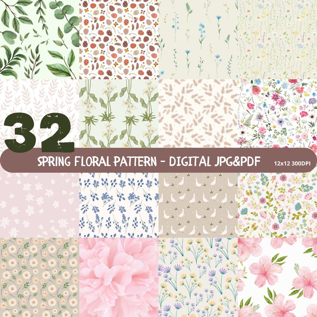 Spring Digital Paper, Spring Floral Scrapbook Papers, Flowers Wallpaper ...