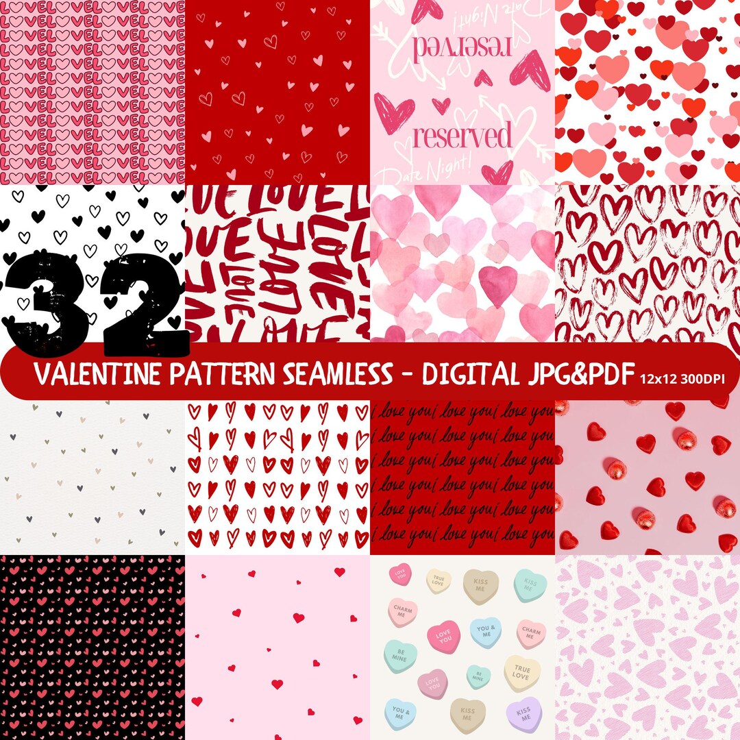 Valentine Digital Paper, Valentine's Day Scrapbook Papers, Hearts ...