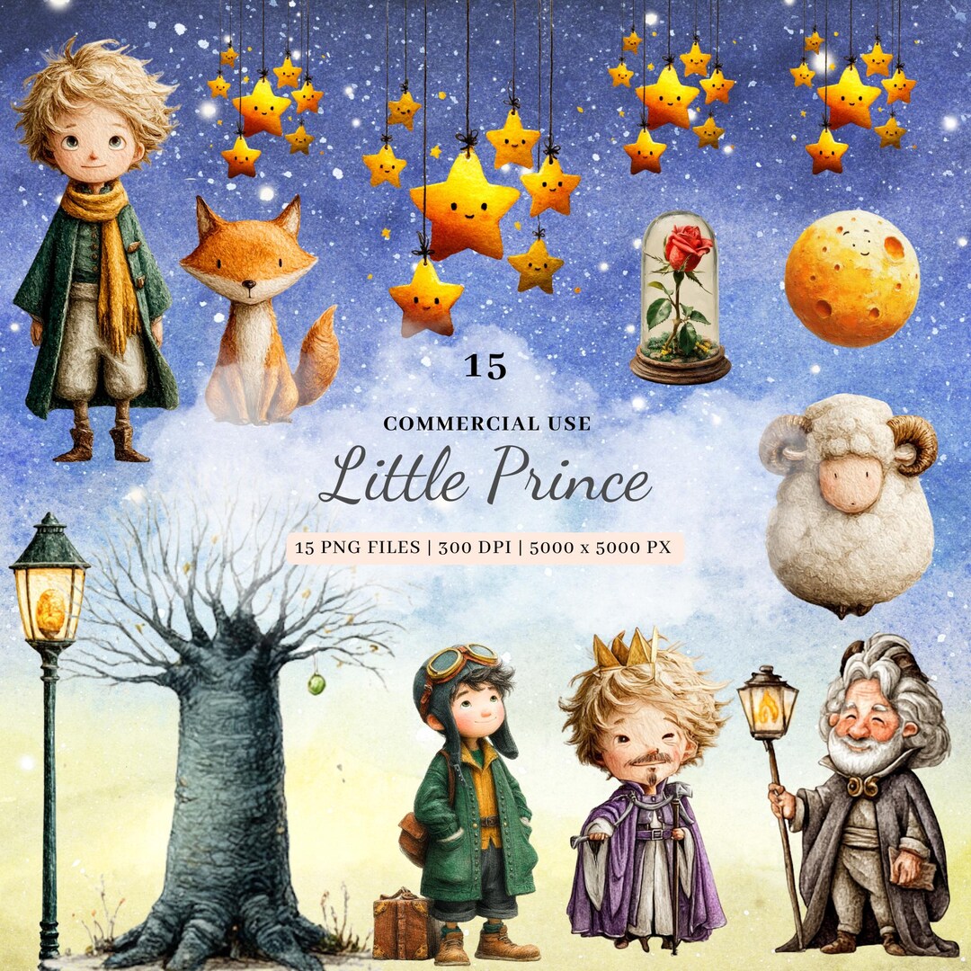 The Little Prince Clipart Bundle PNG | Cute Watercolor Little Prince ...
