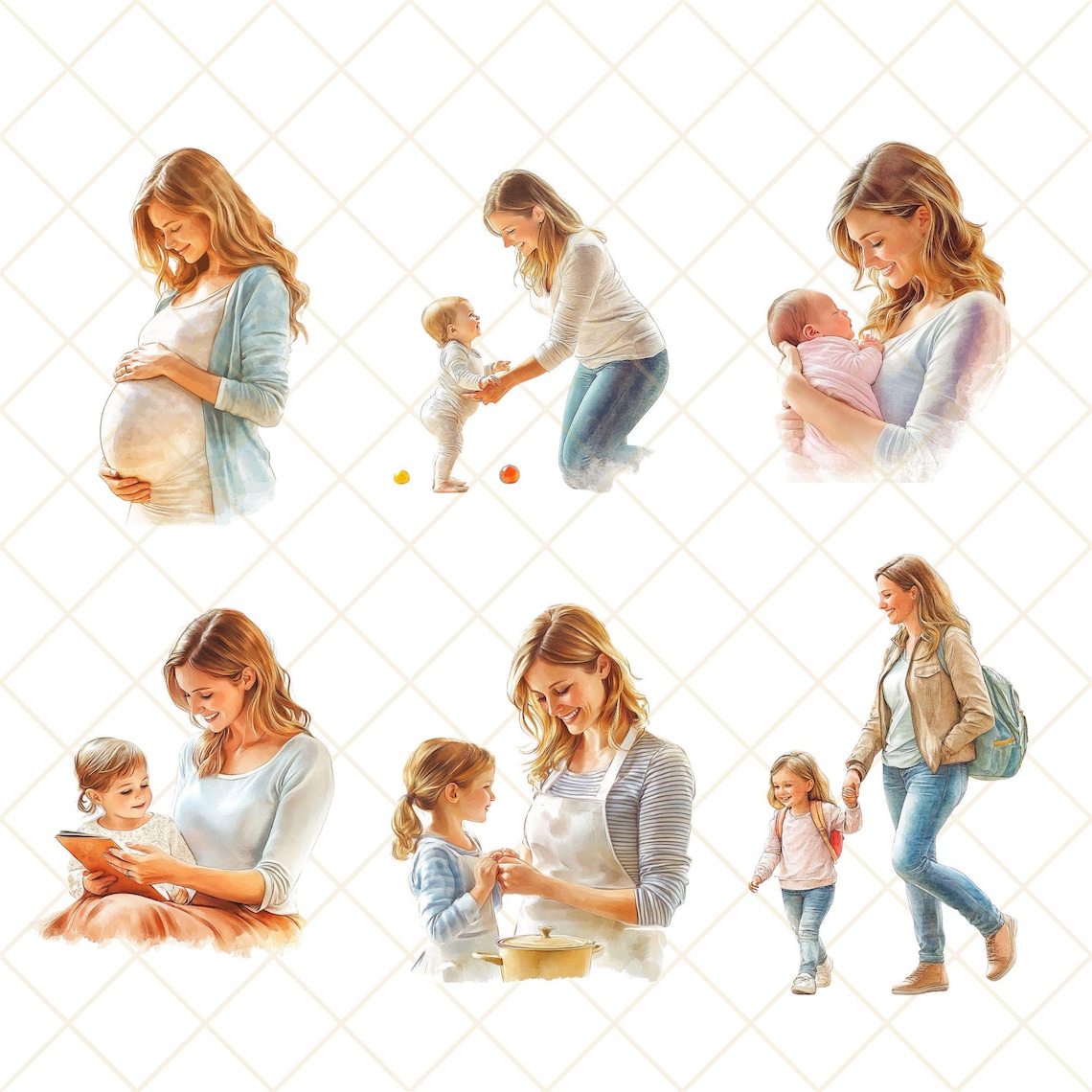 Clipart PNG Clipart Bundle Watercolor Mother's Day Clipart Mom and Me ...