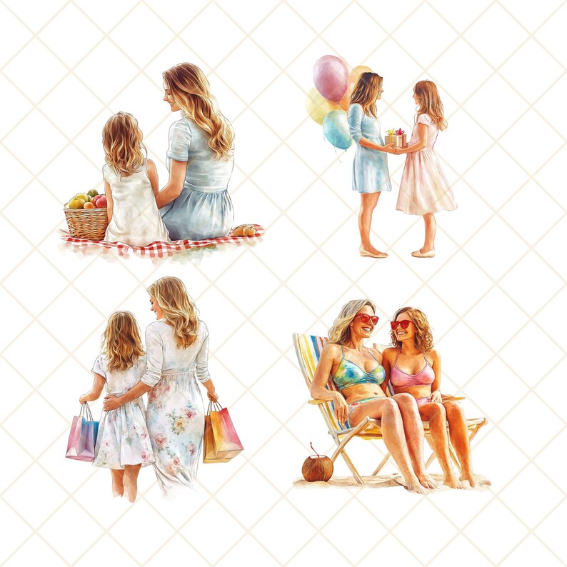 Clipart PNG Clipart Bundle Watercolor Mother's Day Clipart Mom and Me ...