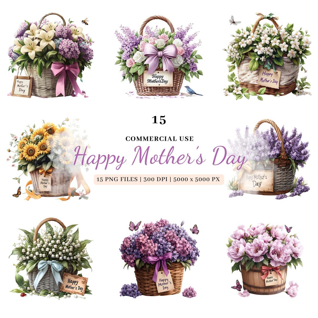 Clipart PNG Clipart Bundle Watercolor Mother's Day Clipart Flower ...