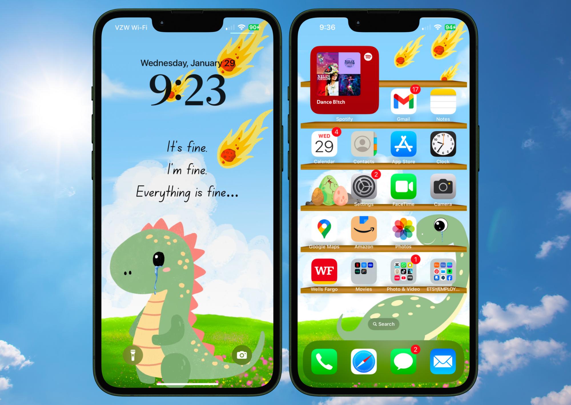 Dinosaur Lock Screen & Bookshelf Home Screen Phone Wallpaper Ios 18 ...