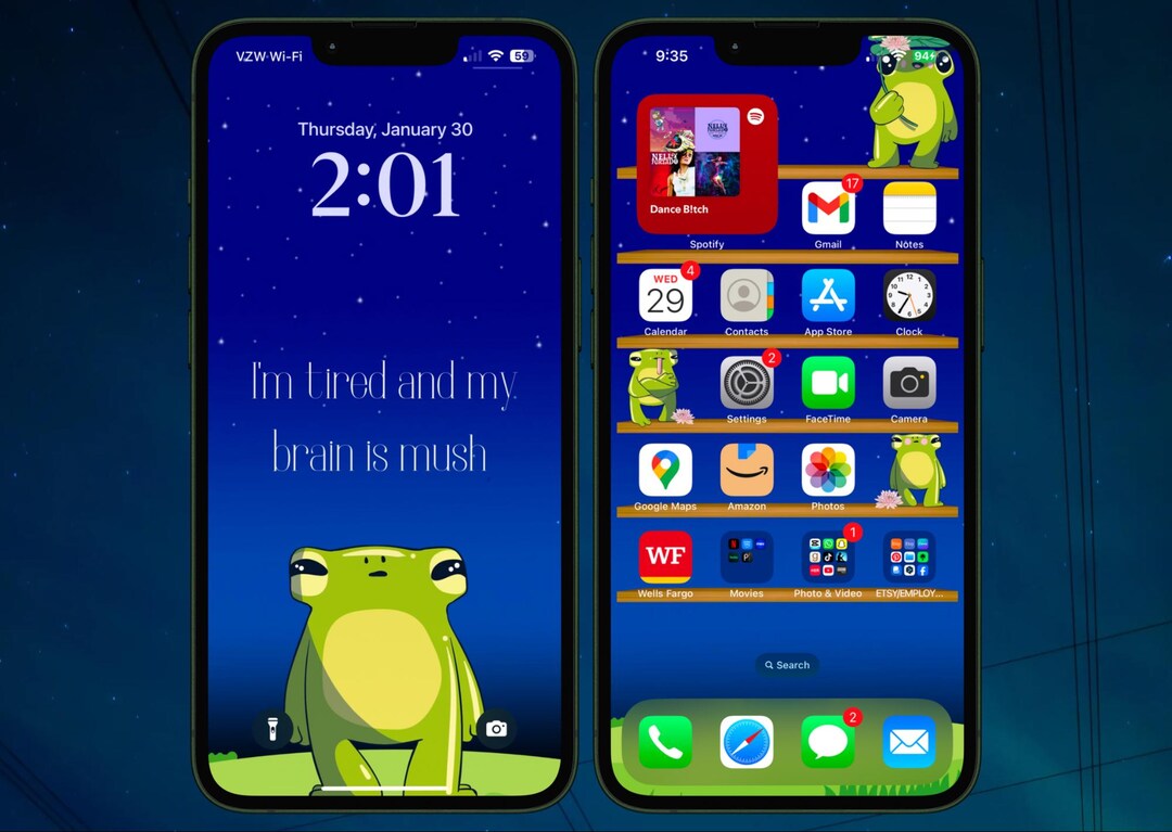 Frog Screen & Bookshelf Home Screen Phone Wallpaper Ios 18| Instant ...