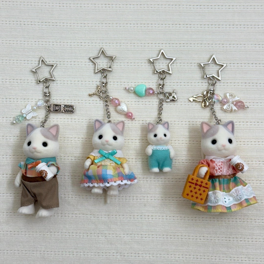 Calico Critter Keychain | Latte Cat Family Keychain | Cute Keychain ...