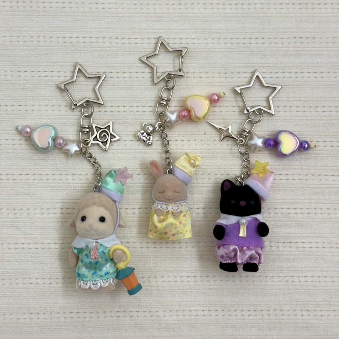 Calico Critter Keychain | Sleepover Party Trio Keychain | Cute Keychain ...