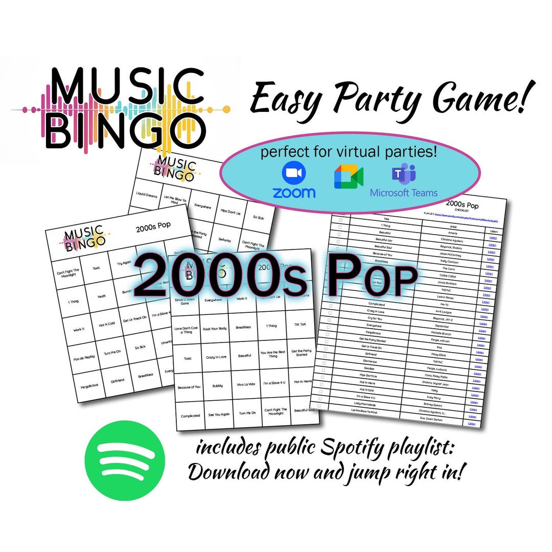 2000s Pop Music Bingo - Virtual Party Game - 30 Unique Cards - Spotify ...