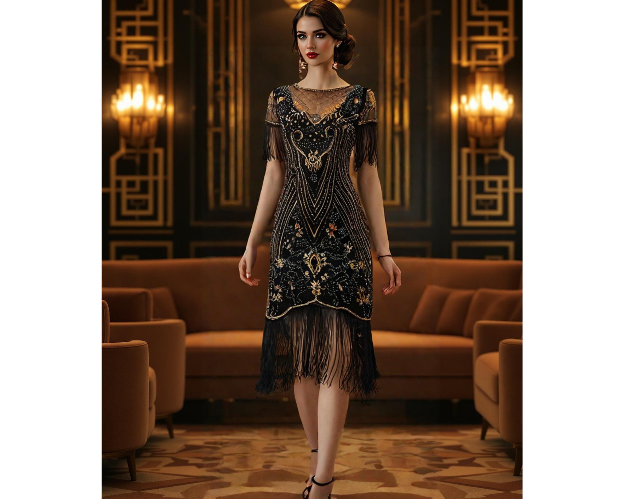 1920s Flapper Gatsby Dress, Vintage Downton Abbey Party Dress, Retro ...