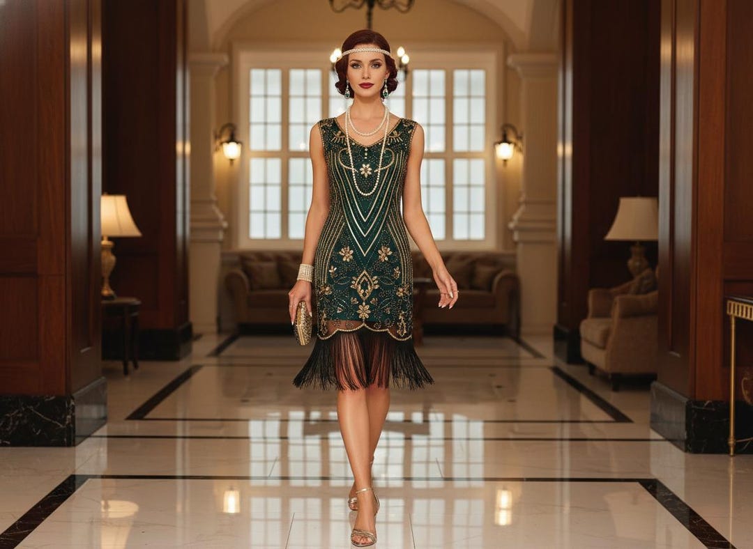 1920s Flapper Dress, Art Deco Sequin Fringe Evening Gown - Etsy