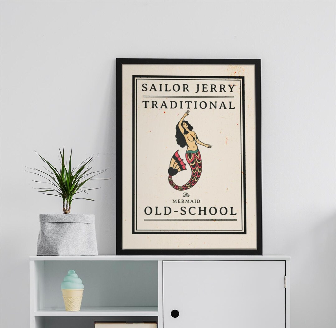 Sailor Jerry the Mermaid Tattoo Poster,wall Art, Office, Home, Room ...