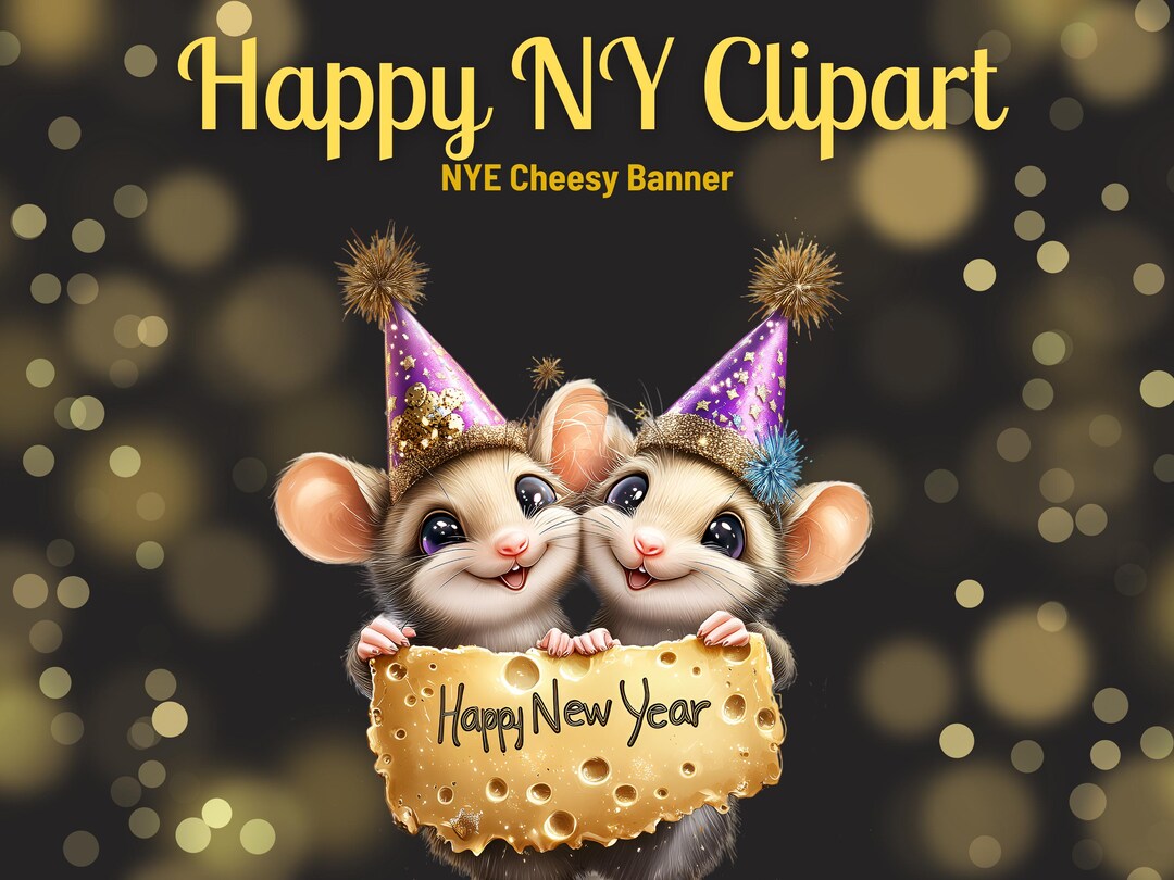 New Year's Eve Clipart, NYE Cheesy Banner, Mice Couple, Love ...