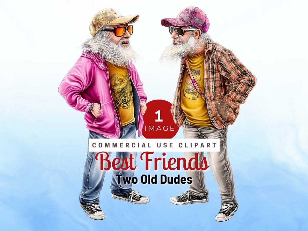 Funny Senior Besties Clipart: Old Dudes Friendship Art (digital ...