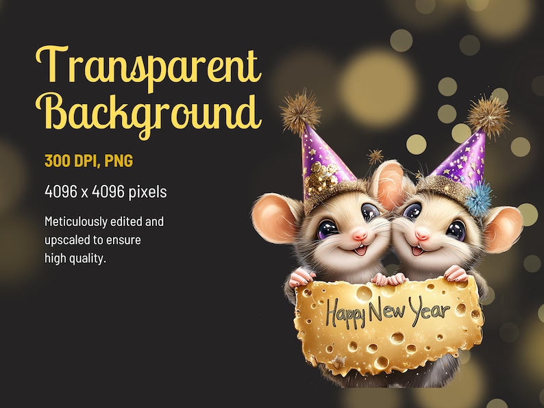 New Year's Eve Clipart, NYE Cheesy Banner, Mice Couple, Love ...