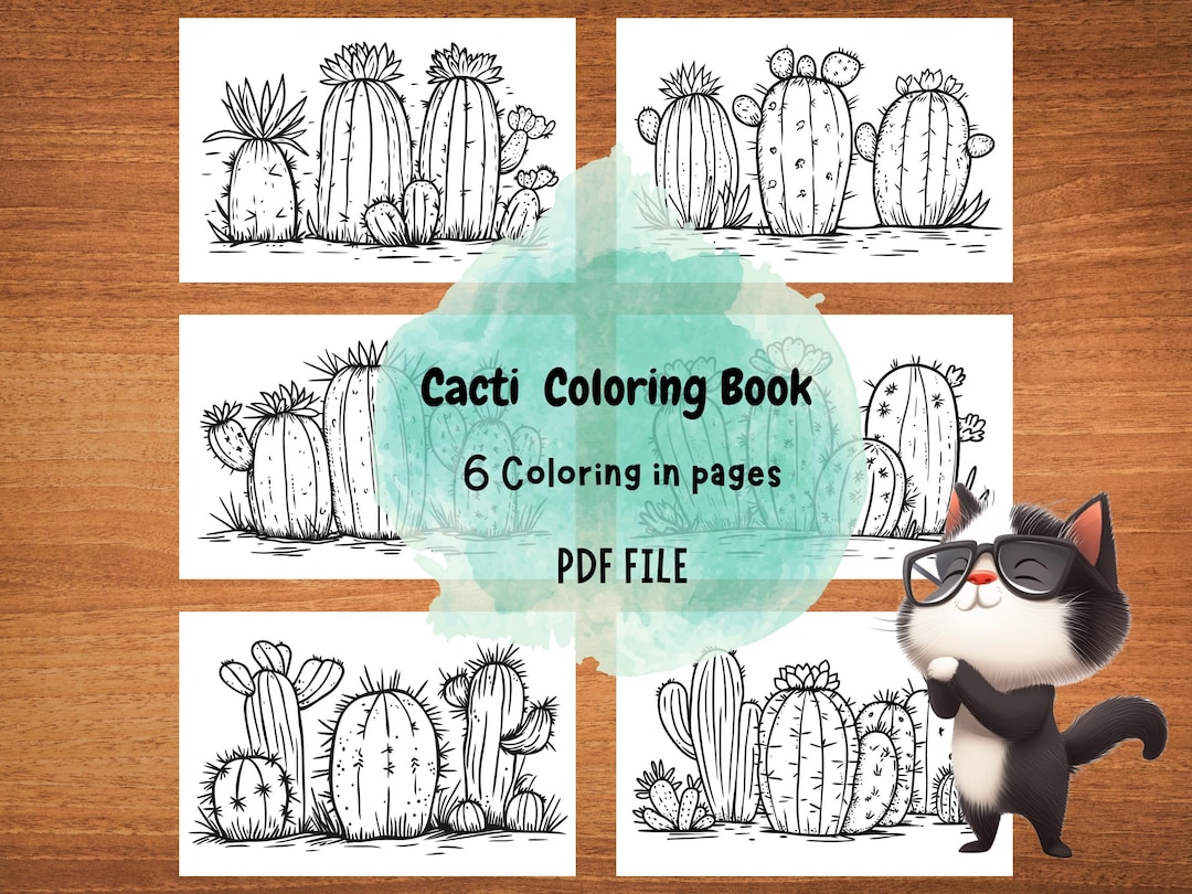 Cacti Coloring Book - 6 Printable Coloring Pages, Digital Download PDF ...