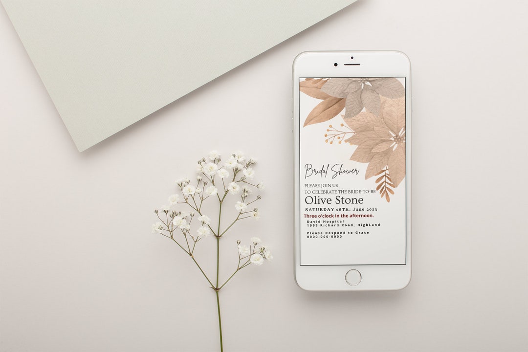 Boho Bridal Shower Evite Invitation Template, Editable Digital Download ...