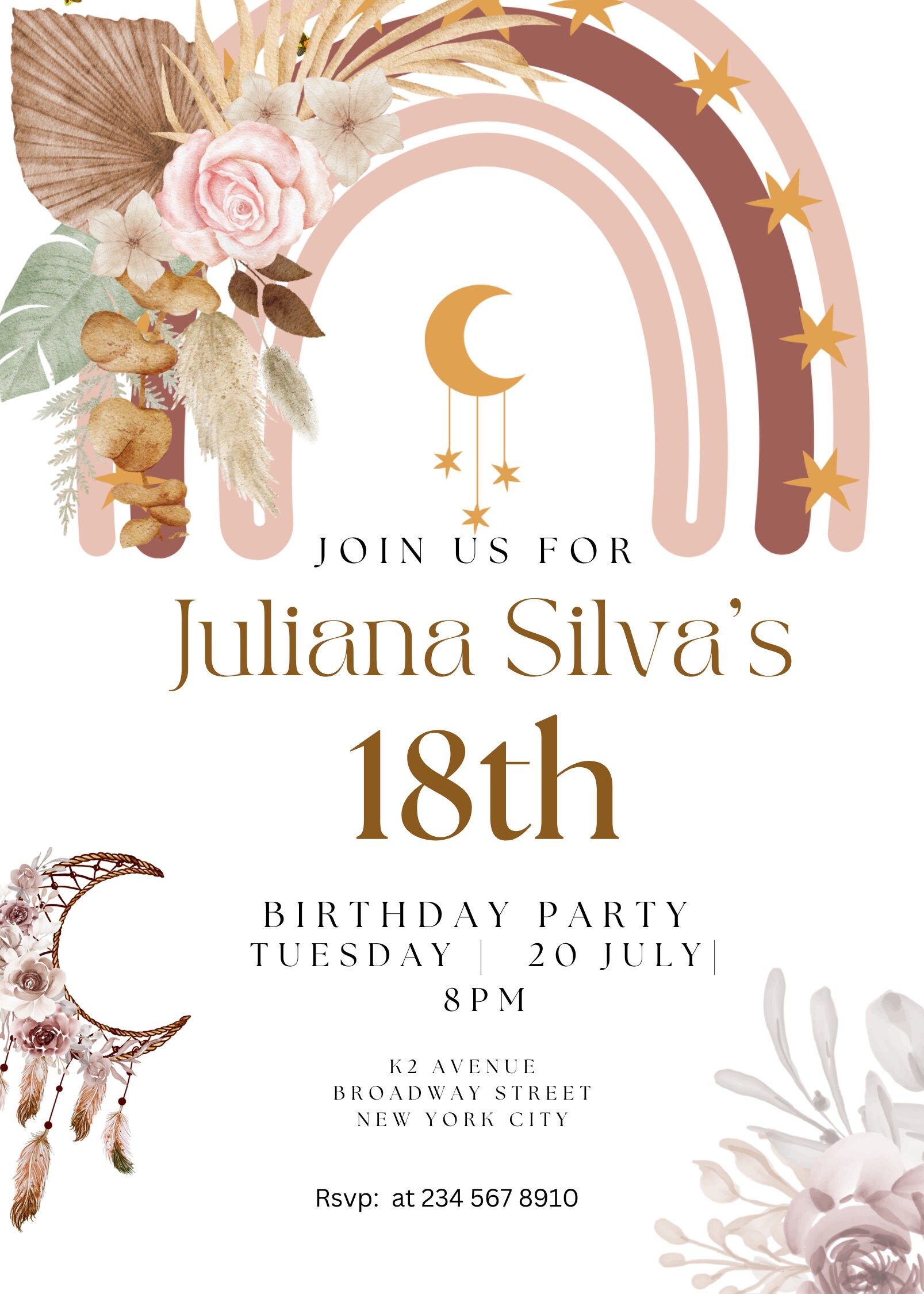 Boho 18th Birthday Party Invitation Instant Download Template Canva ...