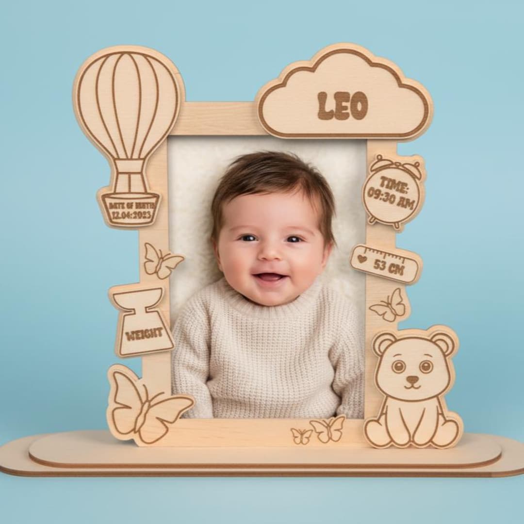 Laser Cut Baby Photo Frame SVG DXF – Birth Stats Keepsake File - Etsy