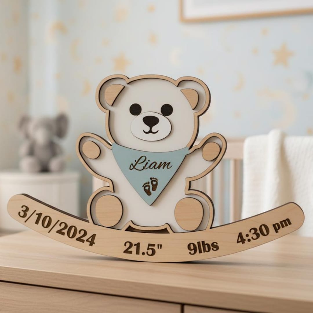 Rocking Bear Baby Announcement Sign Laser Cut File (SVG DXF PDF) - Etsy