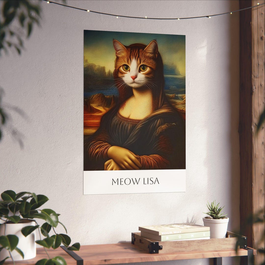 Mona Lisa Cat Art Prints, Vintage Wall Art for Cat Lovers, Home Decor ...