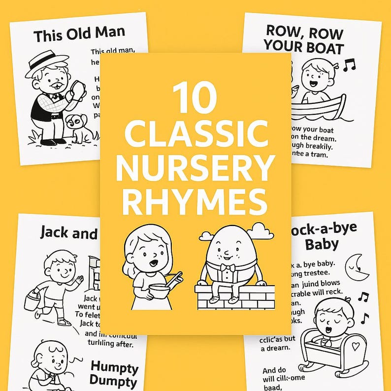 10 Classic Nursery Rhymes Printable PDF | Toddler Songbook | Preschool ...