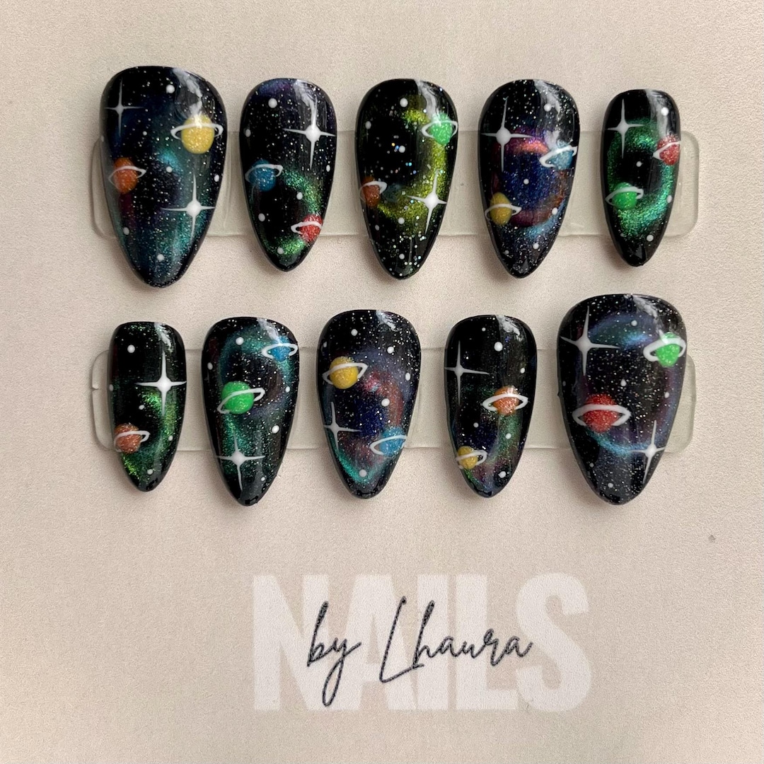 Cosmic Galaxy Press-on Nails – Hand-painted Space Nails With Planets ...