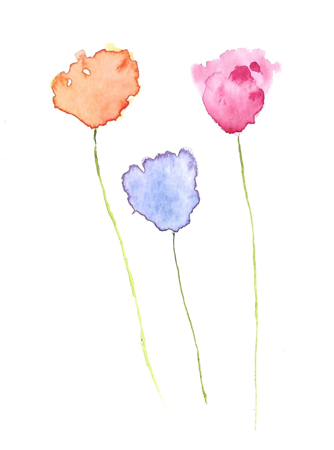 Watercolor Three Color Flowers Print - Etsy