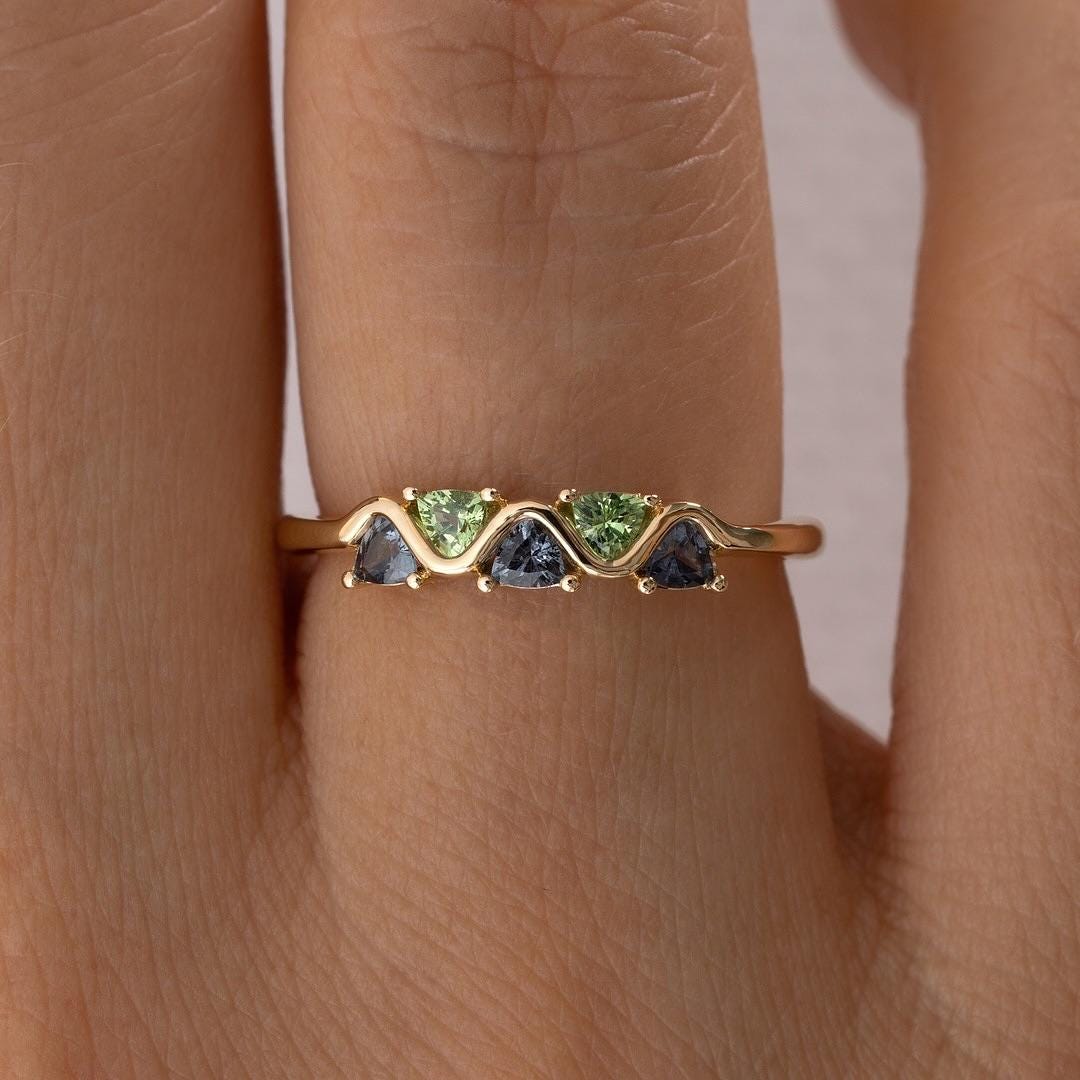 Trillion Cut Gemstone Ring in Solid Gold • Modern Wave Design ...