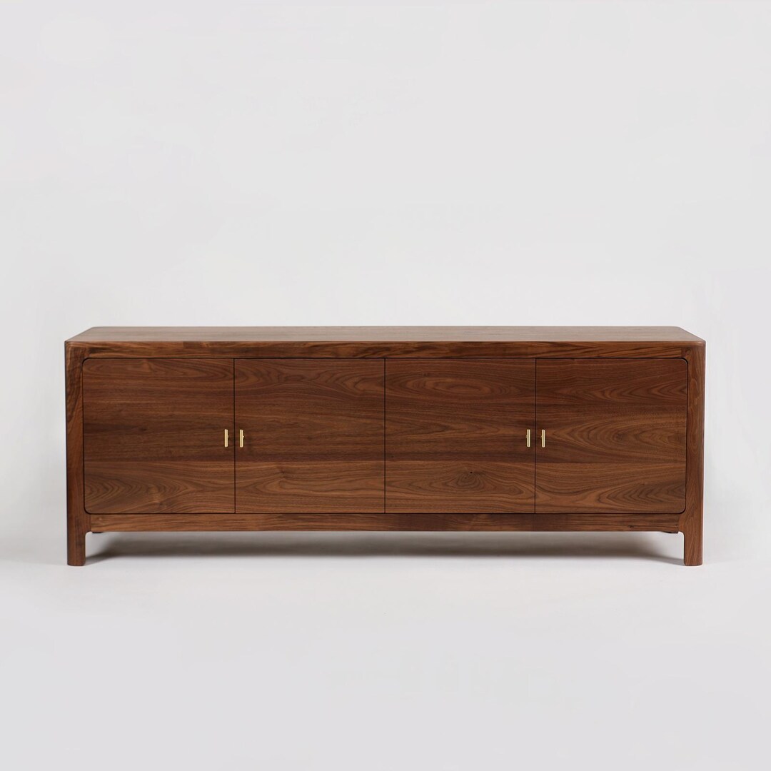 Elegant Walnut Console Cabinet With Brass Handles - Versatile Storage ...
