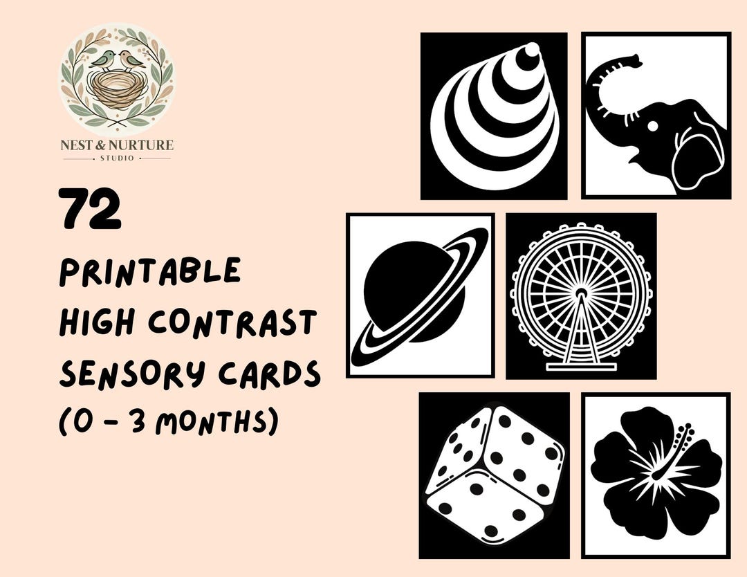 72 High Contrast Sensory Flash Cards (0-3 Months) | Black & White ...