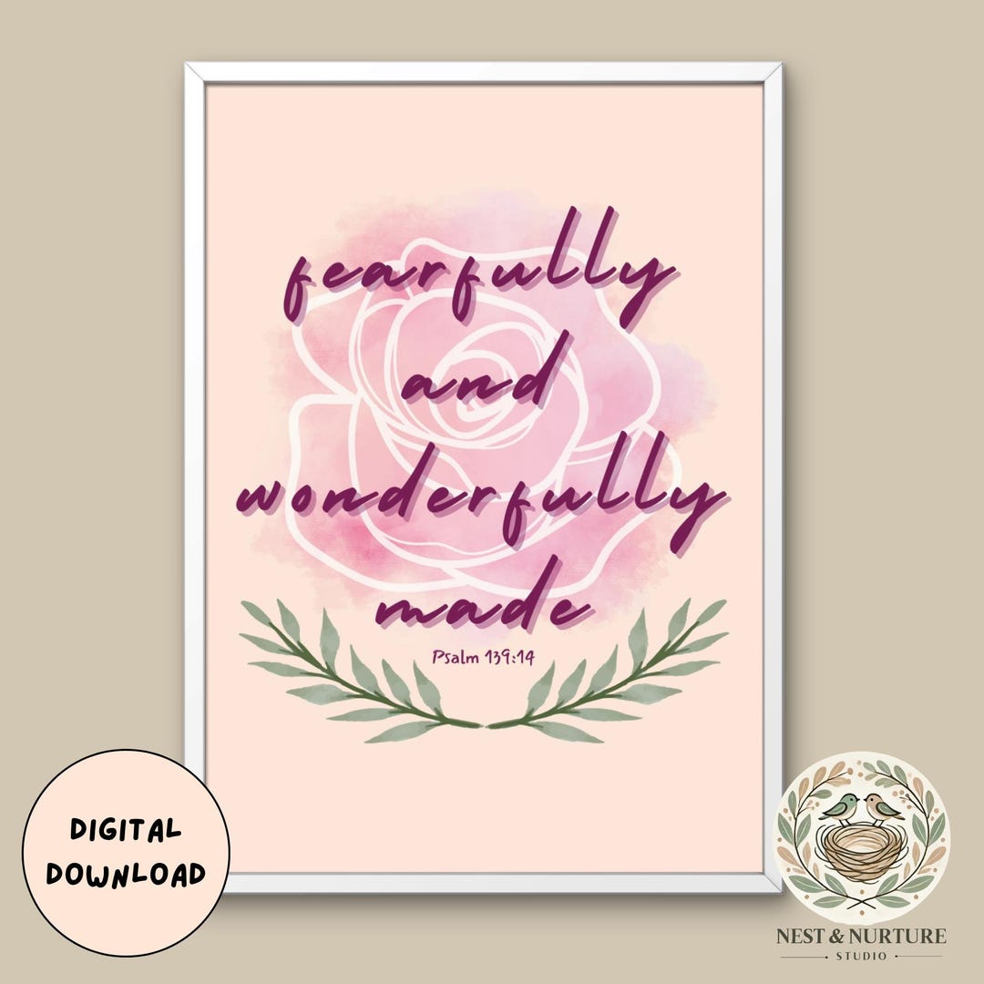 Fearfully and Wonderfully Made Printable Wall Art | Bible Verse | Baby ...
