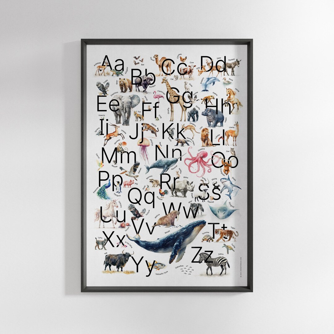 A–Z Animal Alphabet Poster | Accurate Size Scale and Watercolor ...