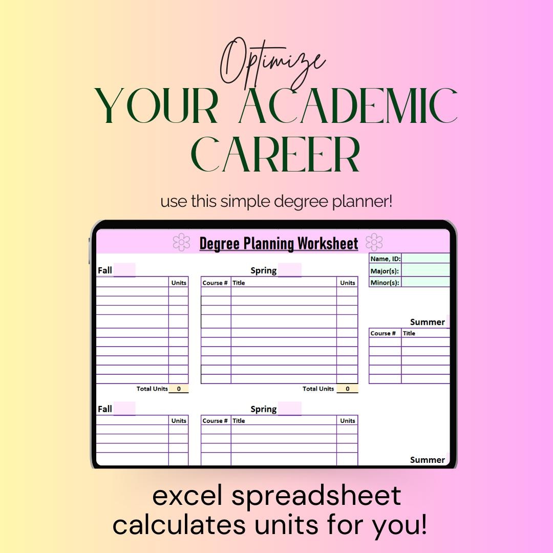 College Degree Planner Academic Organizer Track Your Classes Excel ...
