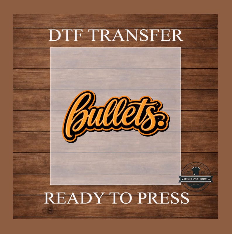 Bullets Script DTF Transfer | Orange Black Mascot Heat Transfer (ready ...