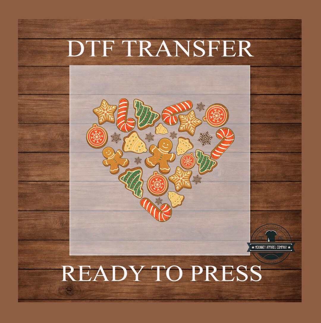 Gingerbread Heart Christmas DTF Transfer • Holiday Cookie Heat Press ...