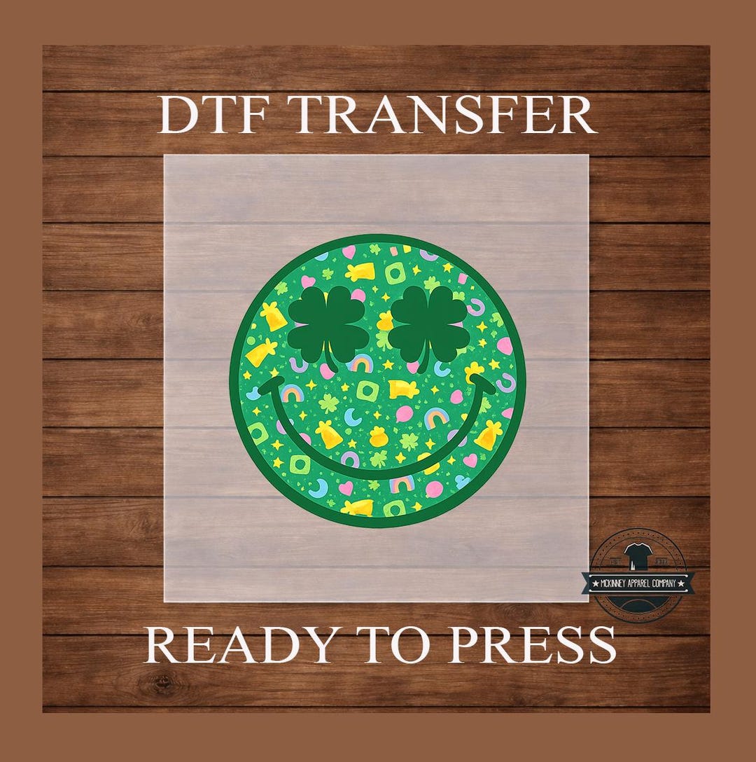 St Patrick's Day DTF Transfer | Shamrock Smiley Face Heat Press - Etsy