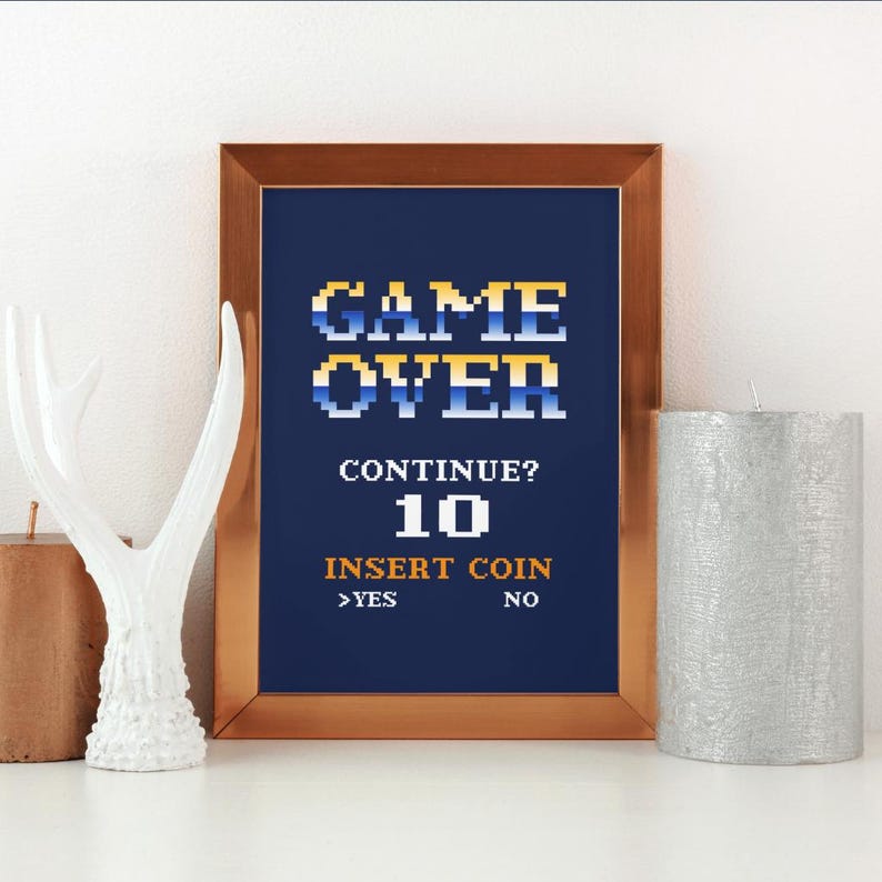 Retro Game Over Art Print, Arcade Wall Decor, Pixel Gaming Poster, 80s ...