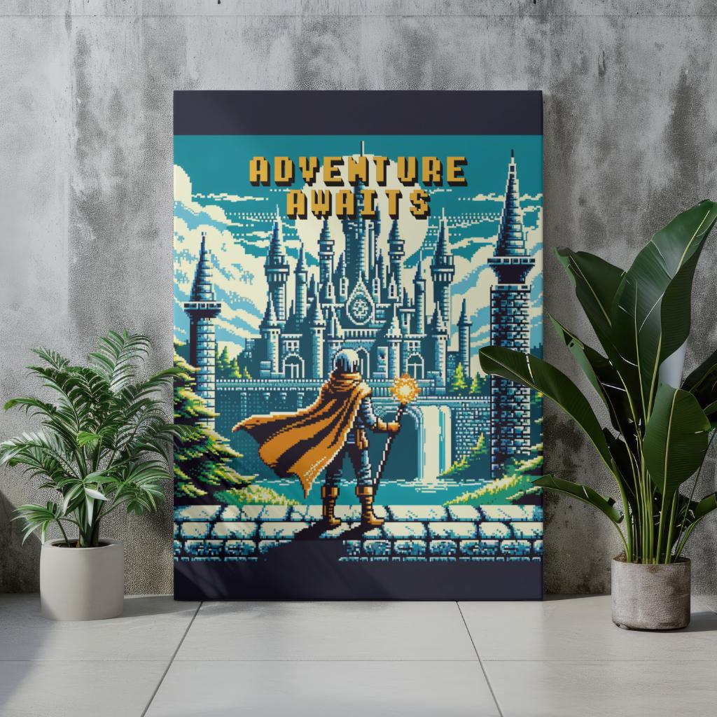Adventure Awaits Retro Pixel Art Print - Fantasy Castle Wall Art for ...