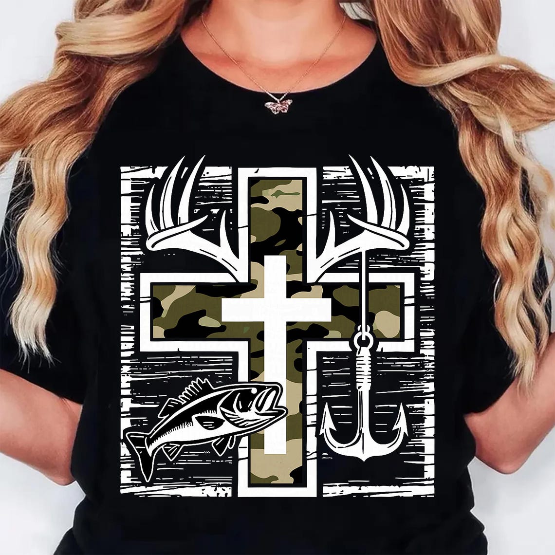 Hunting Fishing Faith PNG – Deer Antlers Cross Hook Sublimation Design ...