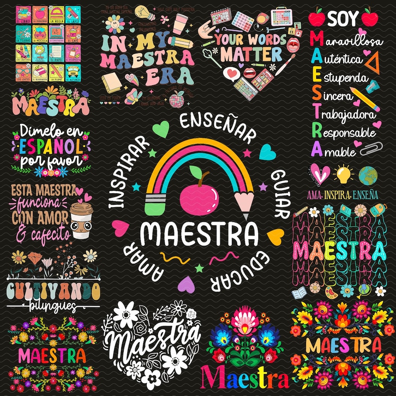 Designs Retro Maestra Word Png, Teacher Life, Teach Love Inspire ...