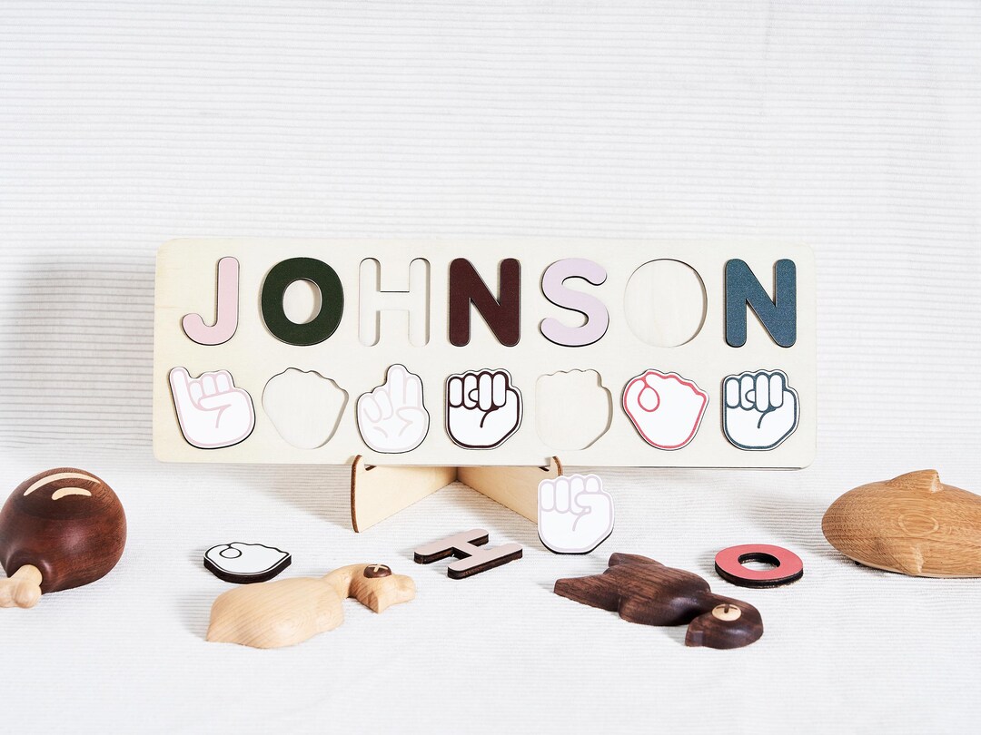 Personalized Wooden Name Puzzle ASL Sign Language, Educational Gift for ...