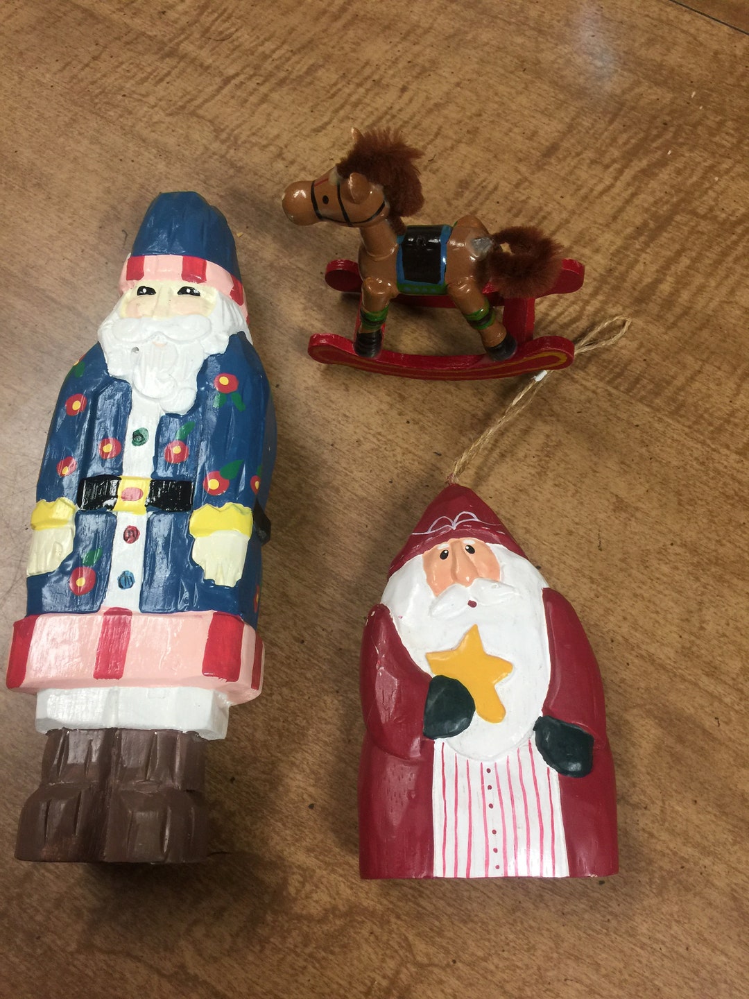 Vintage Large Father Christmas Santa, Small Santa, Rocking Horse ...