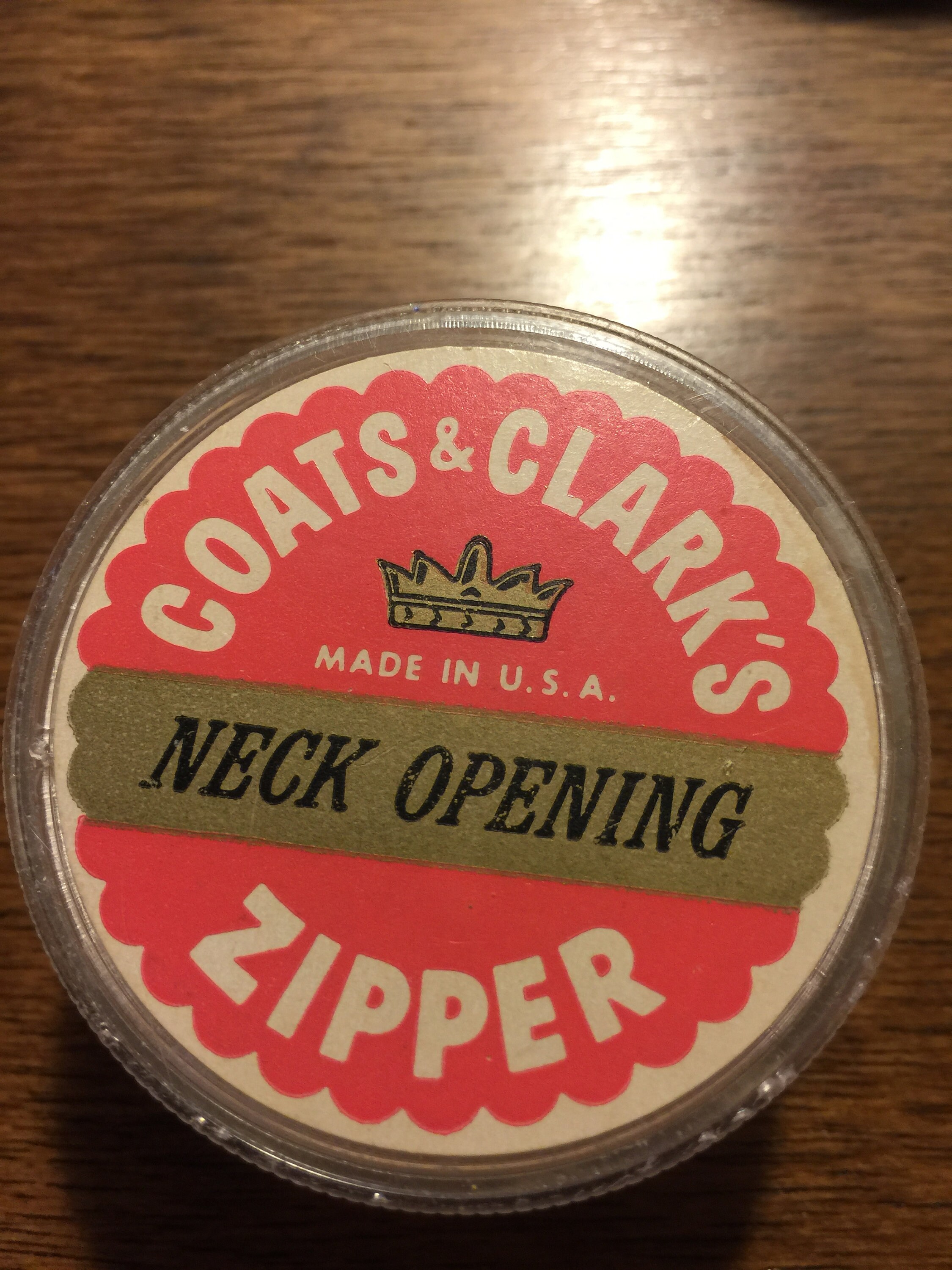 Vtg Clear Plastic COATS & CLARK Neck 16"zipper Container Round Box ...