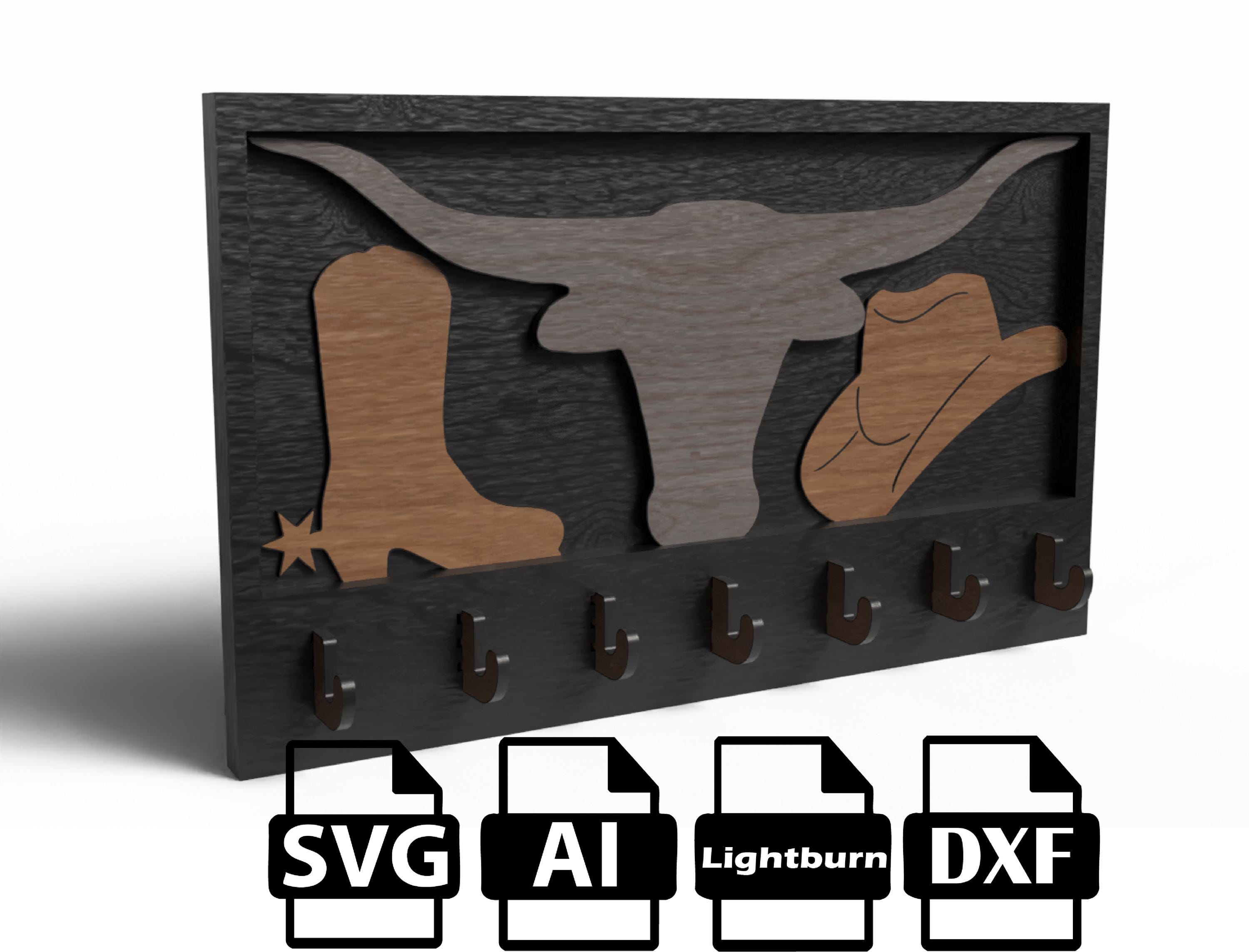 Western Laser Cut File Western Key Hanger Cowboy Laser Cut File Cowgirl Laser Cut File Longhorn ...