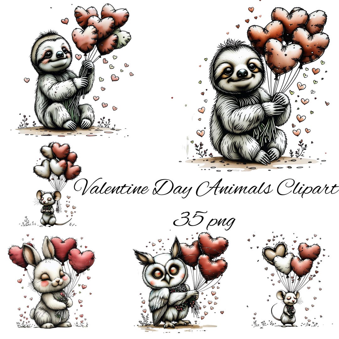 Watercolor Valentine Animals Clipart | 35 PNG Designs (digital Download ...