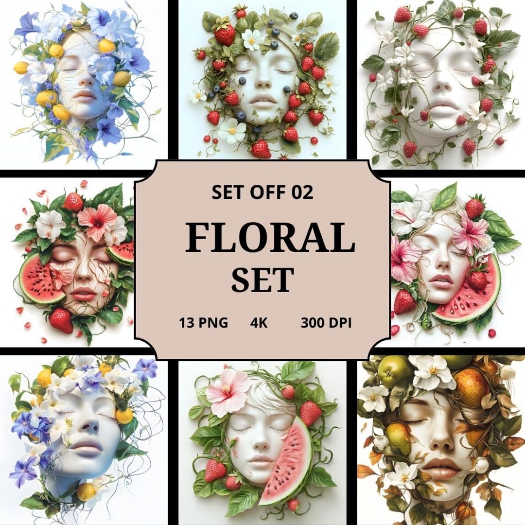 Floral Woman Face Clipart PNG, Surreal Botanical Portrait, Dreamy ...