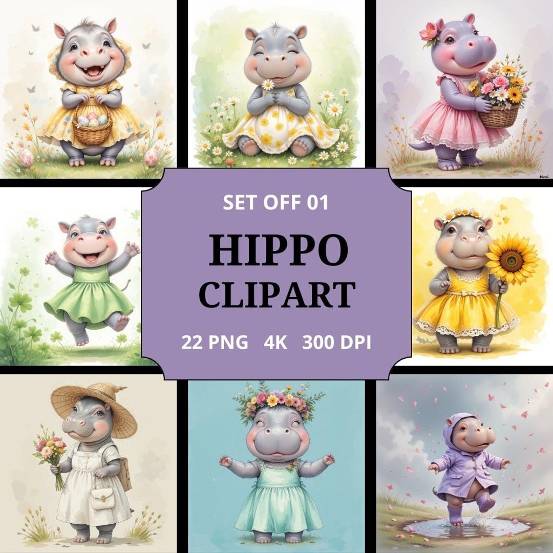 Watercolor Cute Hippo Clipart - Jungle Safari Animal Png – Hippo ...